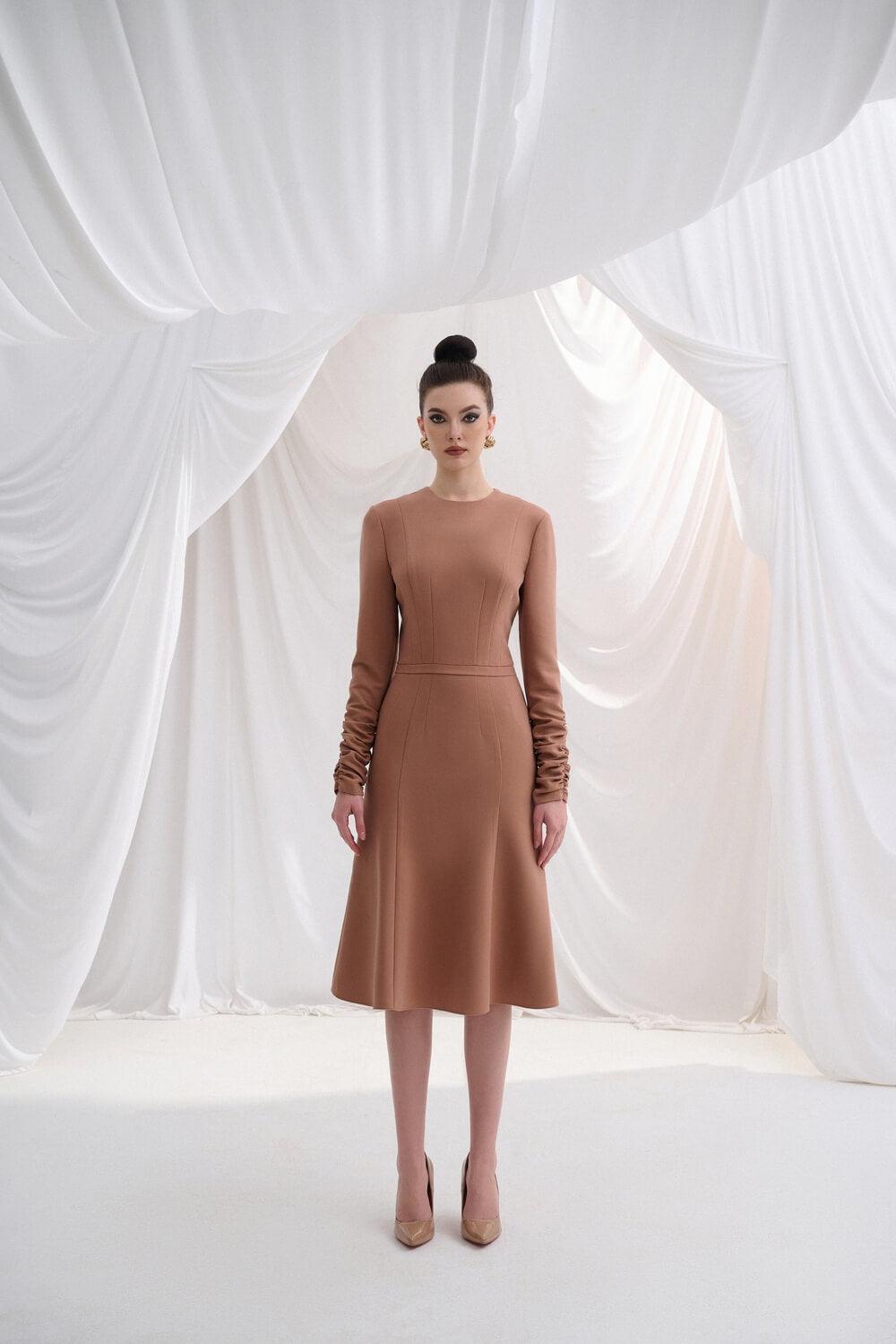 Cresila Fit and Flare Round Neck Twill Midi Dress | MEAN BLVD