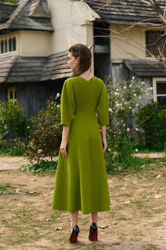 Women's Elfleda A-line Wide Sleeved Crepe Midi Dress S/M/L Green MEAN BLVD