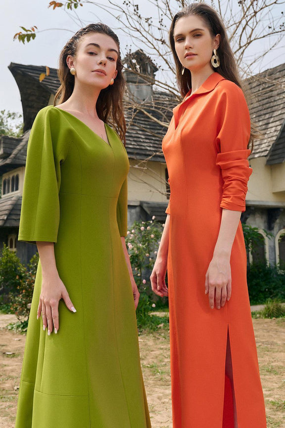 Elfleda A-line Wide Sleeved Crepe Midi Dress | MEAN BLVD