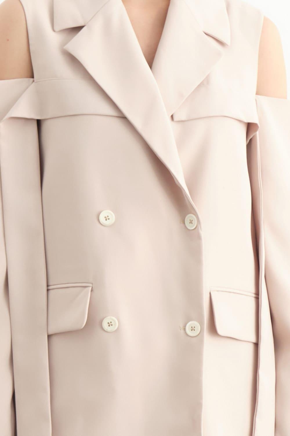 Women's Ella Loose Open Shoulder Cotton Blazer S/M/L Milky Beige MEAN BLVD
