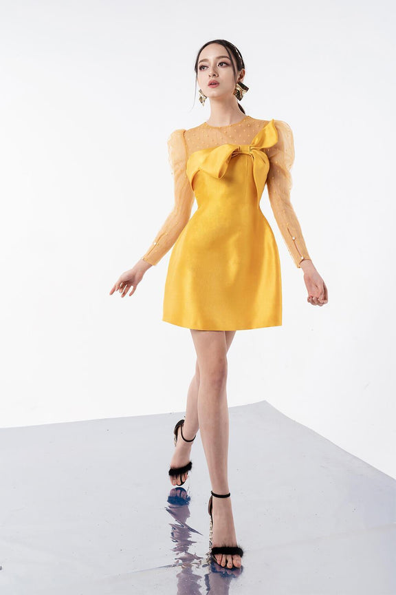 Women's Headey A-line Jewel Neck Mesh Taffeta Mini Dress XS/S/M/L/XL ...