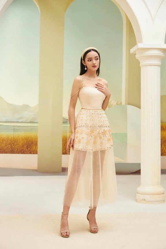 Women's Hyein A-line See-Through Mesh Sheer Midi Dress XS/S/M/L/XL ...