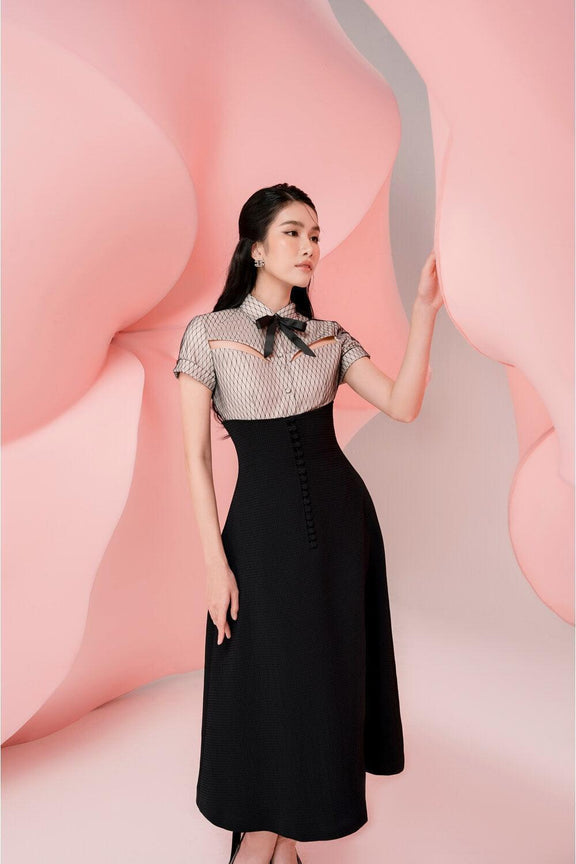 Women's Isla A-line Corset Cotton Spandex Midi Skirt S/M/L Black MEAN BLVD