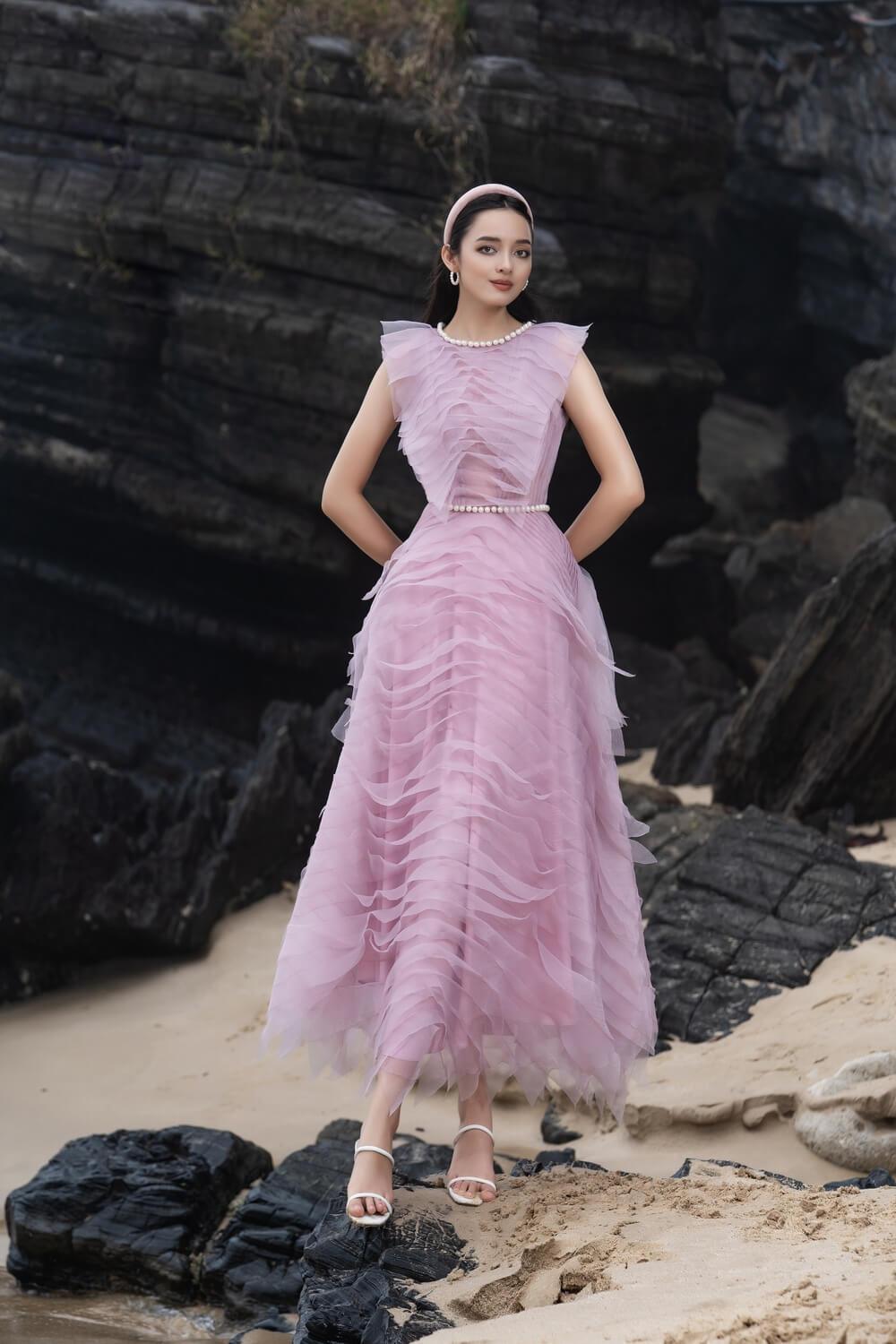 Women's Miriam A-line Ruffle Layer Organza Maxi Dress XS/S/M/L/XL Pink ...