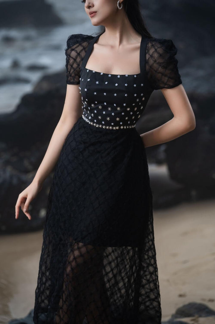 Women's Stacy A-line See-Through Mesh Sheer Midi Dress XS/S/M/L/XL ...
