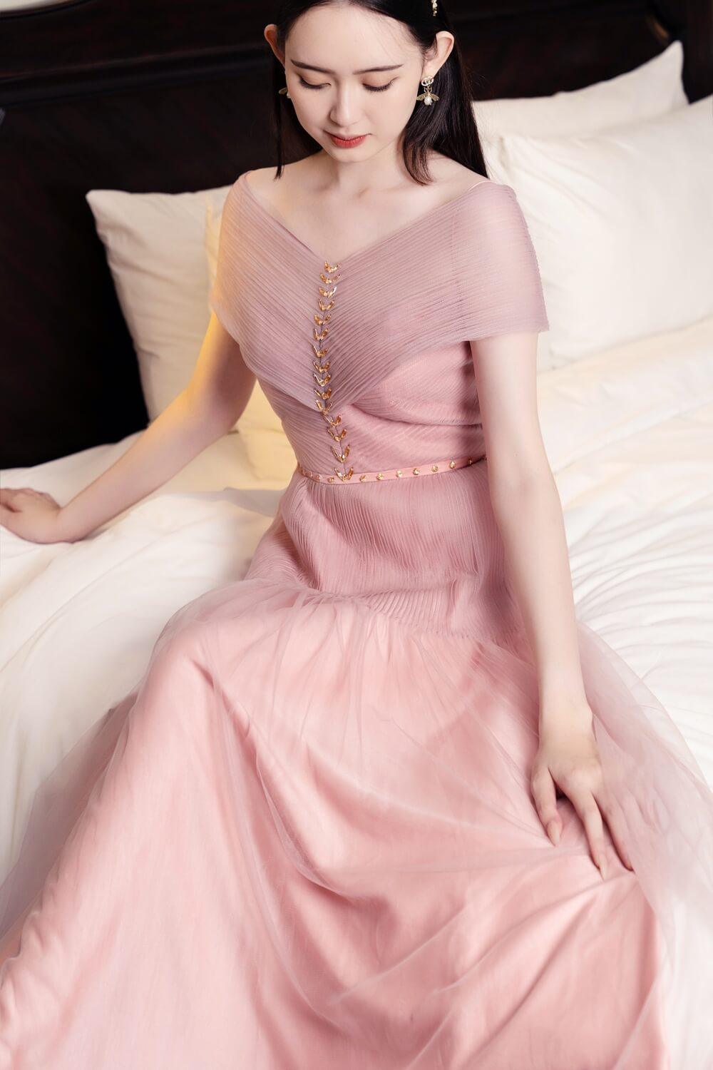 Women's Stratton Gathered V-Neck Mesh Sheer Midi Dress XS/S/M/L/XL Pink ...