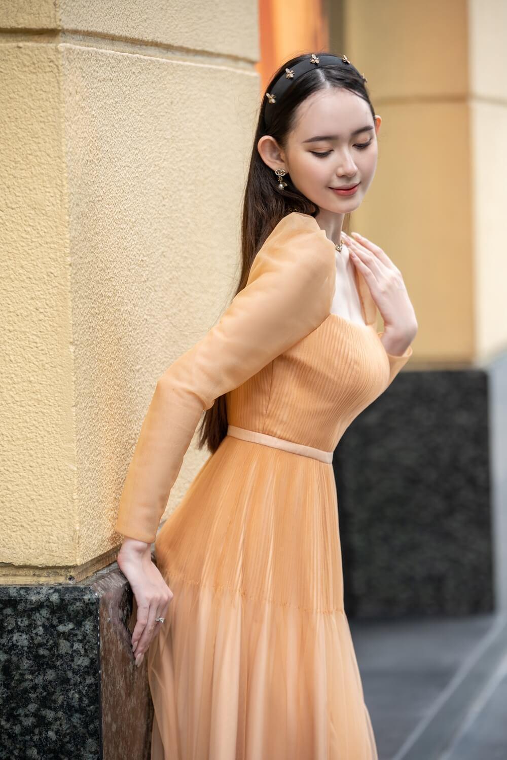 Tyler A-line Square Neck Mesh Sheer Midi Dress | MEAN BLVD