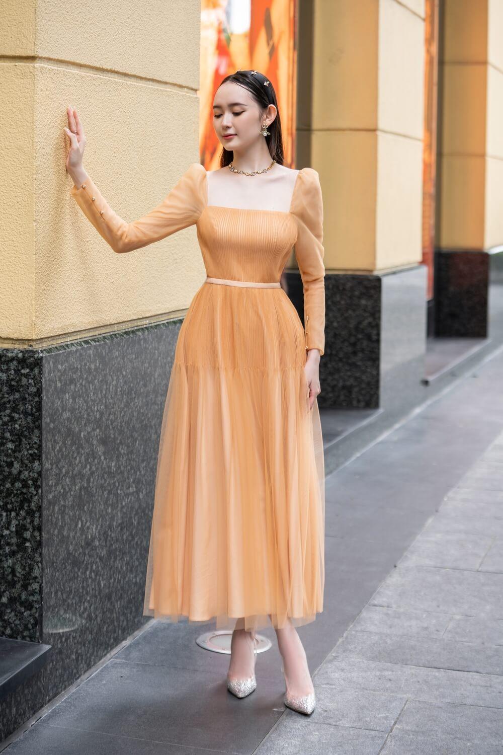 Women's Tyler A-line Square Neck Mesh Sheer Midi Dress XS/S/M/L/XL Pink ...