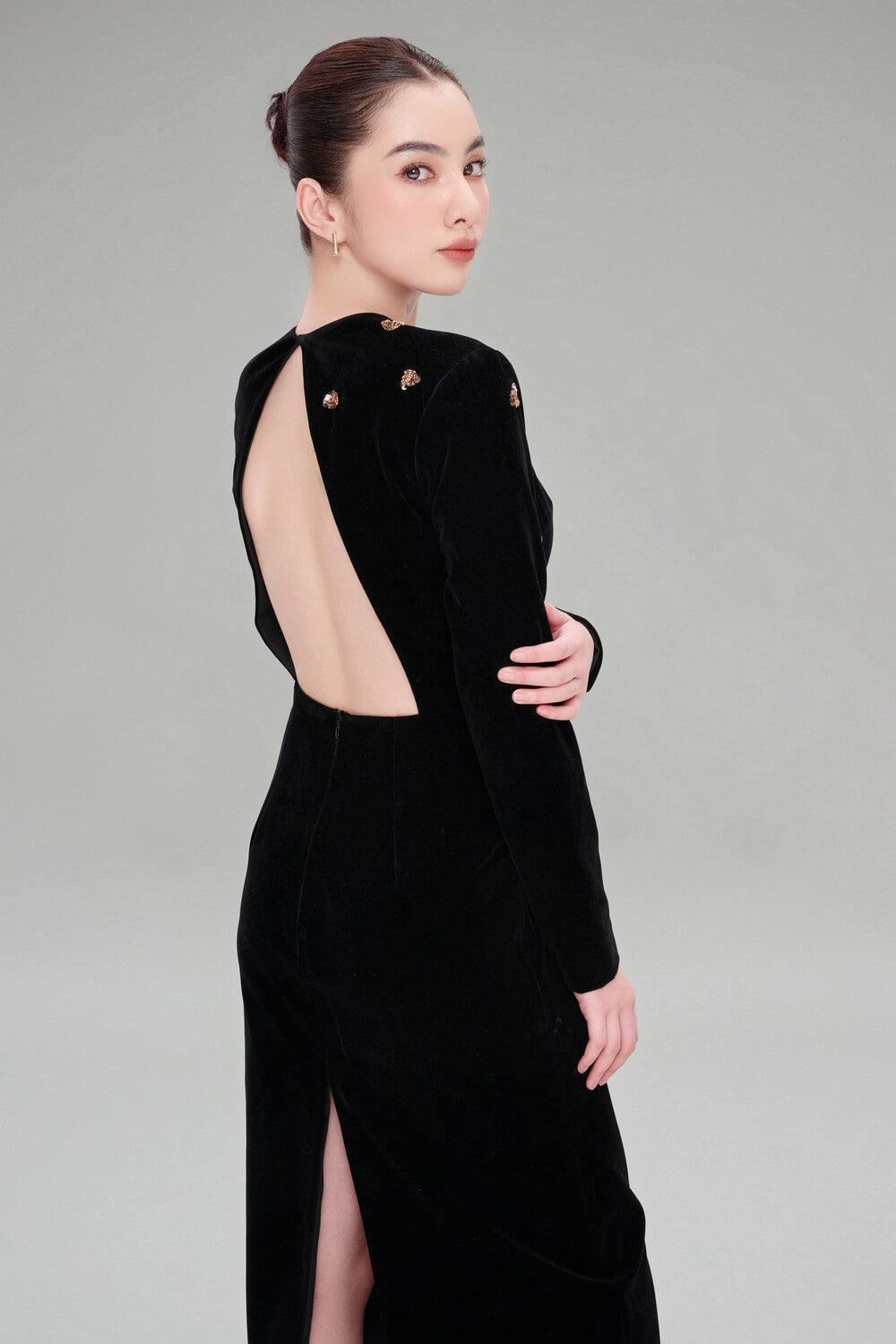 Women's Vanessa Sheath Long Sleeved Velvet Midi Dress XS/S/M/L Black ...